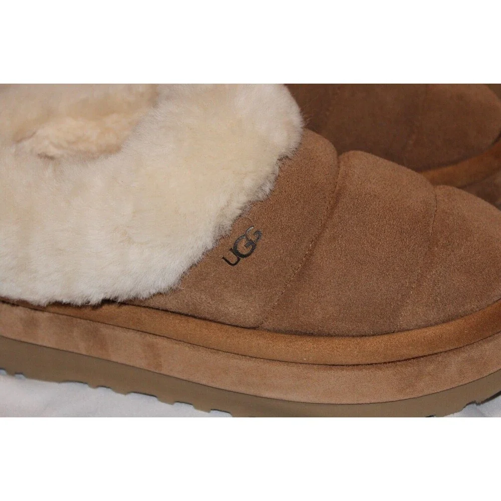 UGG | Shoes | Ugg Tazzlita Chestnut Suede Sheepskin Platform Slippers ...